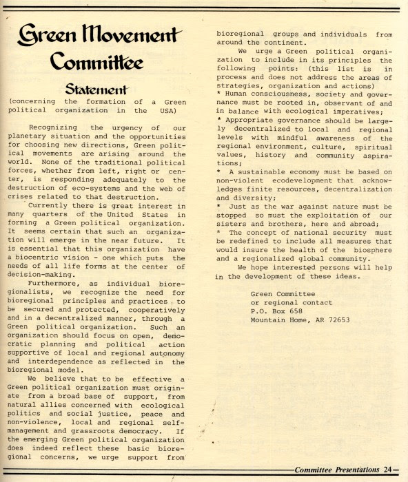Early Outreach to the Bioregional Movement | Green Party Elders
